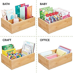 mDesign Bamboo Kitchen Pantry Cabinet Organizer Storage Box, 3 Divided Sections, Holds Plastic and Glassware Lids for Leftovers, Snacks, Condiments, and Sauce, Echo Collection, 4 Pack, Natural/Tan