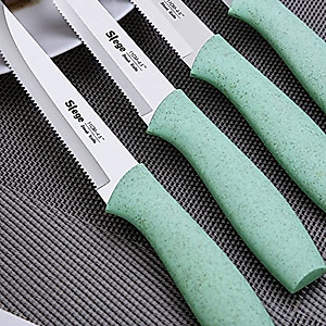 Slege 8pcs Steak Knife Set, Stainless Steel Knives with Extre-light Straw Handle, Serrated