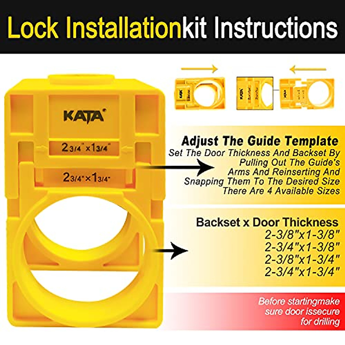 KATA 1-3/8" - 1-3/4" Door Lock Installation Kit for Wooden Doors with Guide Template,Door Lock Hole Saw,Carbon Steel