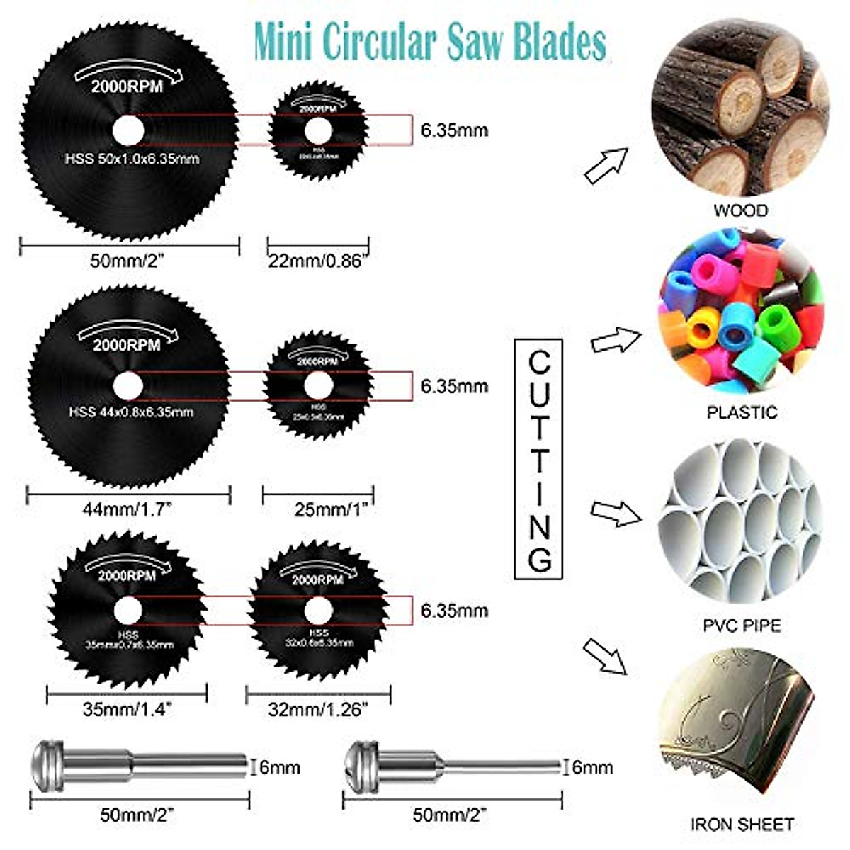 Cutting Wheels for Rotary Tool, Diamond Metal Wood Cutting Wheels and Drill Cutting Disc with 1/8" Shank and Resin Cutting Off Wheels with Mandrels for Wood Metal DIY Craft