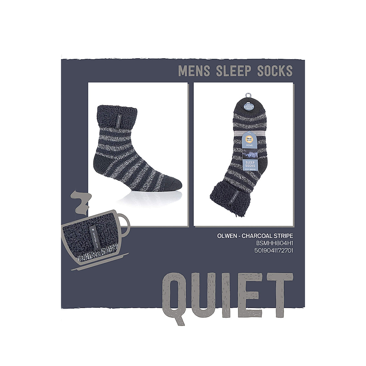Heat Holders Mens Luxury Cozy Soft Fleece Lined Fluffy Bed Socks for Sleep (Charcoal Stripe (Olwen), 7-12)