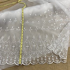 Holy Chalice Cross Embroidered Organza Fabric Double Border, 52" Wide, White, Multi-Use Garment Bridal Communion Christening Baptism Cape Gowns (White, 2)