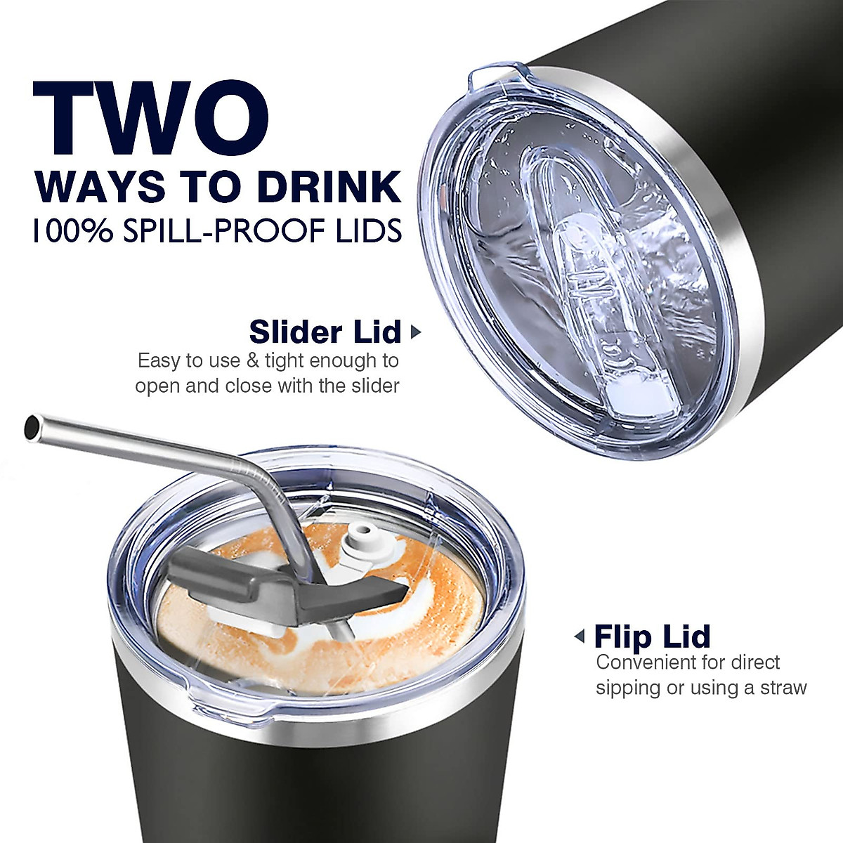 Pandaria 30 oz Mens Travel Coffee Tumbler Cups, Double Wall Stainless Steel Reusable Spill Proof Tumbler with Straw, Leak Proof Insulated Tumbler with Straw for Iced Coffee, Tea & Water (Black)