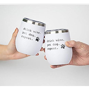 Rover.com ‘Drink. Pet Dog. Repeat.’ Tumbler With Lid, Insulated, Stainless Steel, Stemless, 12 Oz., White