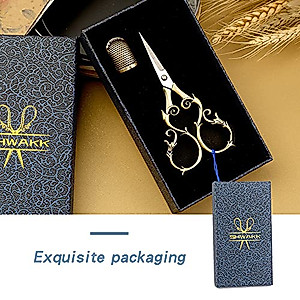 SHWAKK Embroidery Scissors 4.45in Ancient Cyan Gourd flower Scissors with Tassels and Thimble, Embroidery Tools for Sewing, Crafting, Tailoring, Needlework, Handicrafts DIY Tools