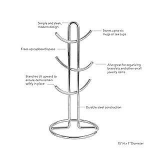 Spectrum Diversified Euro 6 Holder, Alloy Steel, Countertop Mug Tree, Mugs & Tea Cup Storage Rack, Coffee Counter Bar Accessory & Kitchen Organizer, 1 Count (Pack of 1), Chrome