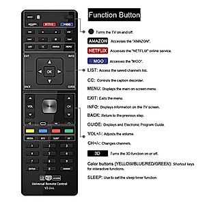 Gvirtue Universal TV Remote for Almost All Vizio LED LCD 3D Smart E Series TV Smart Internet Apps with Amazon, Netflix and M-GO Keys, Sub XRT112 XRT100 VR1 2 10 15 etc., VZ-2+L