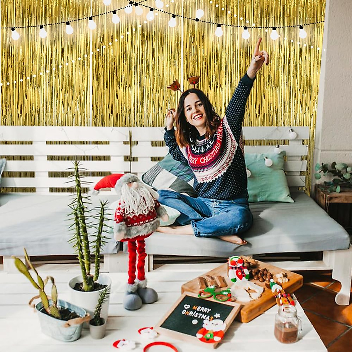 AIBIIN 3 Pack Gold Foil Fringe Curtains - 3.3x6.6ft Gold Streamers Backdrop Curtains for Party Decorations, Graduation, Wedding, Birthday, Bachelorette, New Year, Photo Shoot Props