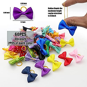 YAKA 60PCS (30 Paris) Cute Puppy Dog Small Bowknot Hair Bows with Rubber Bands Handmade Hair Accessories Bow Pet Grooming Products (60 Pcs,Cute Patterns) (Rubber Bands Style 1)