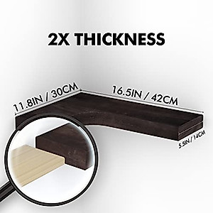 Cayln Corner Floating Shelves Wall Mounted, Invisible Mounting Brackets, Thick Rustic Wood Wall Shelves for Bedroom, Living Room, Bathroom, Kitchen, Set of 2, Brown