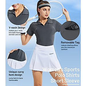 MIER Women's Golf Polo Shirts Collared V Neck Short Sleeve Tennis Shirt, Dry Fit, Moisture Wicking, Dark Grey, L