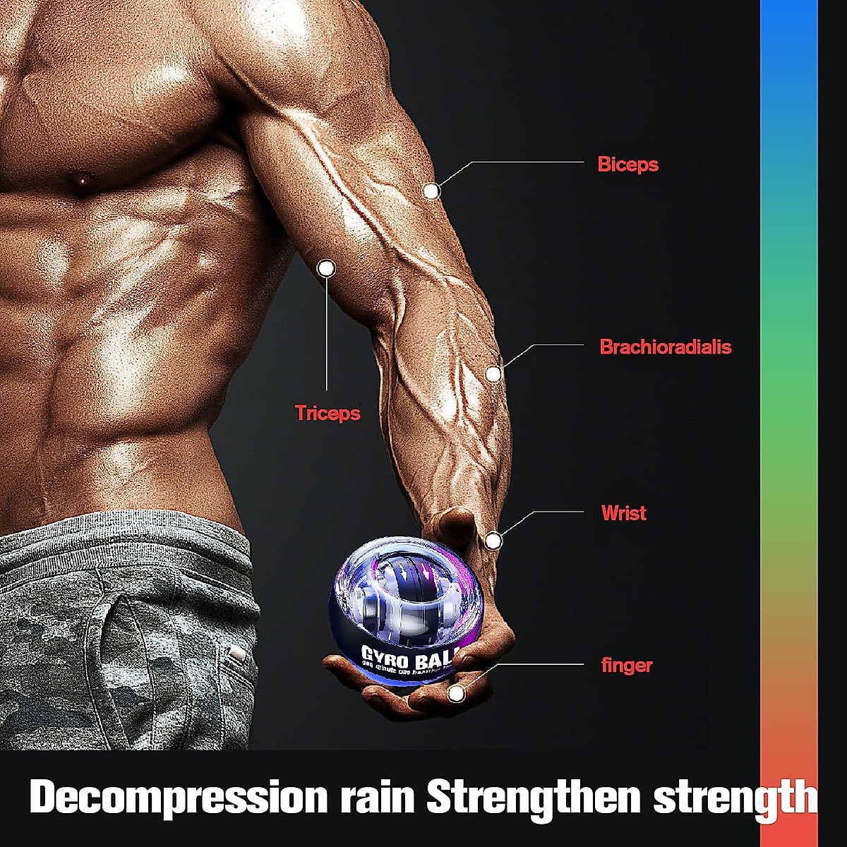 JIN BD Wrist Trainer/Strengthener Gyro Ball Auto-Start Gyroscopic Forearm Exerciser for Strengthen Arms, Fingers, Wrist Bones and Muscles （Black Without Light）