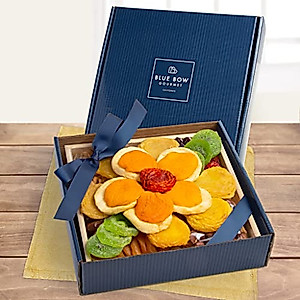 Blue Bow Gourmet Floral Dried Fruit & Nut Gift Tray for Easter, Mother's Day, Birthday, Thank You, Sympathy
