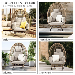 Bme Heavy Duty 500 Lbs Capacity Oversized Wicker Egg Chair for Outside, UV 2000 Hours Material with Non-discolouring Fabric Cushion, Durable Against Water, Weather