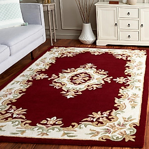 SAFAVIEH Aubusson Collection Area Rug - 3' x 5', Red & Ivory, Handmade Traditional Wool, Ideal for The Living Room, Bedroom, Dining Room (AUB301Q-3)