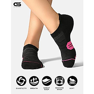 CS CELERSPORT 6 Pack Women's Ankle Running Socks Cushioned Low Cut Tab Athletic Sport Compression Socks, Black Mixed, Small
