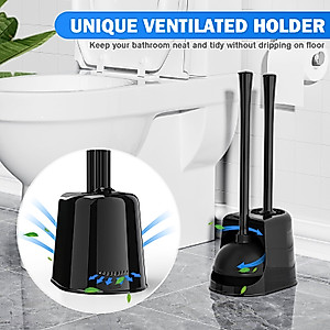 Toilet Plunger and Brush Set, Silicone Toilet Brush and Plunger with Ventilated Holder, 2-in-1 Bathroom Cleaning Combo with Caddy Stand(Black)