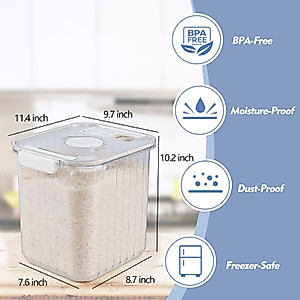 Ggbin 22 LBs Plastic Rice/Cereal/Grain Food Storage Container Bin with Measuring Scoop, Clear