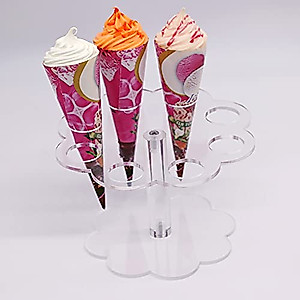 HMROVOOM 8 Holes Ice Cream Cone Holder,Acrylic Ice Cream Stand,Cone Holder Rack for Party Wedding Birthday(8 Holes Flower Shape)