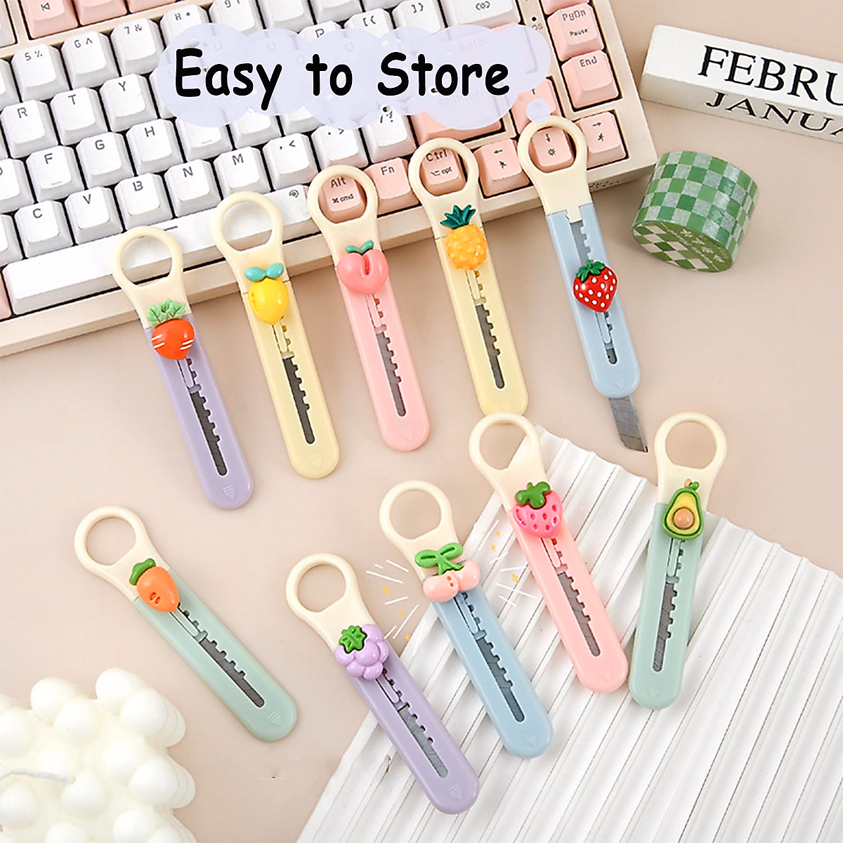 10 Pack Utility Knife Box Cutters, T TOVIA Cute Letter Opener, Mini Box Cutter, Compact Cardboard Cutter Razor Knife, Cute Retractable Box Cutters for Office and Home Use