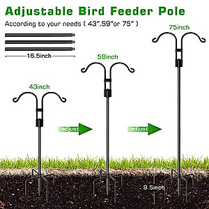 SVOPY 2Pack Double Shepherds Hooks for Outdoor 76 Inch Bird Feeder Pole with 5 Prongs Base, Adjustable Heavy Duty Garden Hook for Hanging Bird Feeder,Wedding Decor,Plant Baskets