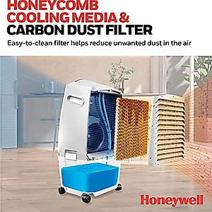 Honeywell 525 CFM Indoor Portable Evaporative Air Cooler, Fan & Humidifier with Ice Compartment & Remote, White