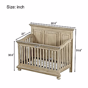 Merax Stone Gray 2 Pieces Furniture, Solid Wood Bedroom Set with 4-in-1 Convertible Crib Changing Topper, 1# Dresser+Bed