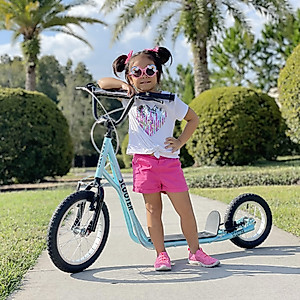 Aosom Youth Scooter, Teens Kick Scooter, Adjustable Handlebar Ride On Toy for 5+ with 16" Front and 12" Rear Dual Brakes Inflatable Wheels, Blue