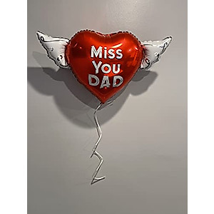 Miss You Dad Heavenly Balloons heart shaped with angel wings (Red)