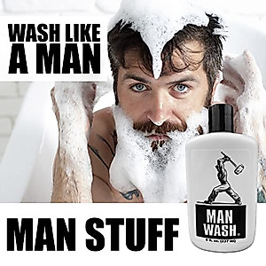 Man Stuff Man Wash Beard Wash and All in One Mens Body Wash and Shampoo | Cleanses and Softens | Natural Hydrating Ingredients | Vegan Beard Wash for Men | Paraben Free | Beard Care Gift (8 oz)