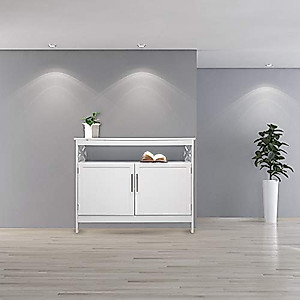 Ynredee Storage Cabinet with Double Doors,Bathroom Floor Storage Cabinet,Accent Cabinet,Wooden Buffet Sideboards,Freestanding Cupboard Cabinet Storage Organizer for Kitchen,Living Room,Bathroom (A)