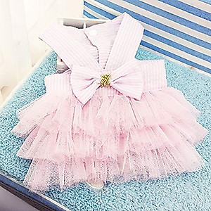 Dog Dresses, Fashion Pet Dog Clothes, Striped Mesh Puppy Dog Princess Dresses (Pink, Small)
