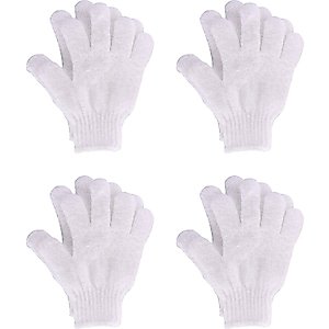 TOMYEUS Shower Gloves Scrubbing Gloves Dual-Sided Exfoliating Glove Body Bath Scrubs, White, 4 Pairs