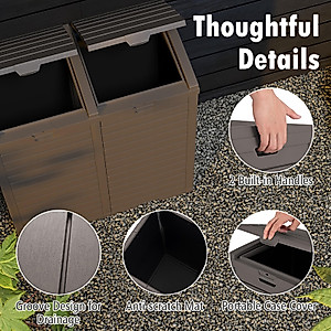 CLEEMAN Dual Outdoor Trash Can, 62 Gallon Trash Bin with Dual Lid & Drip Trays, Garbage Can with Lid Patio Backyard Deck & Kitchen