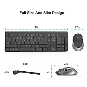 Wireless Keyboard and Mouse, J JOYACCESS 2.4G USB Ultra Slim Full Size Ergonomic Rechargeable Keyboard and Slient Cordless Mouse with Back/Forward Buttons for Mac/Windows/Laptop/Desktop - Black