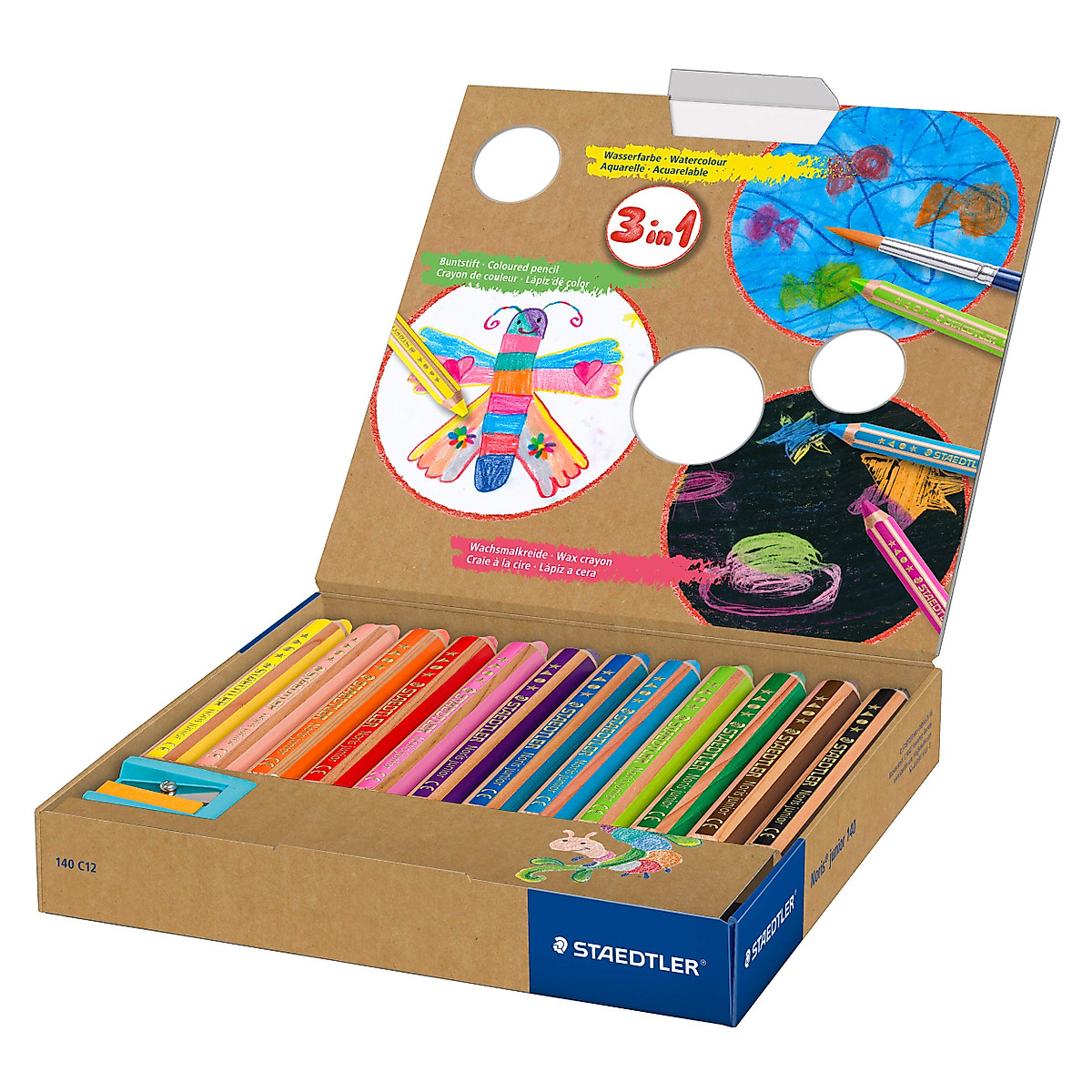 STAEDTLER Noris junior 3-in-1 colouring pencil pack of 12 assorted colours + sharpener