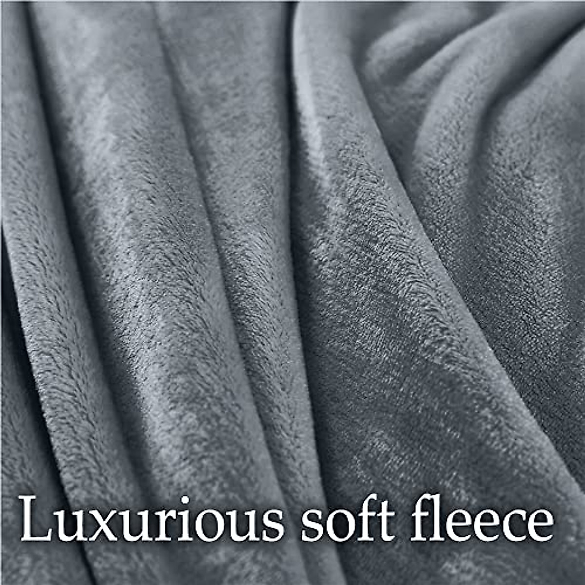 lalaLOOM Luxurious Soft Fleece Bed or Throw Blanket, Queen 90x90 Warm Velvet Plush Blankets, Comfy Lightweight Cozy Bedding, Washable Home Décor Throws for Sofa Couch, Bedroom Dorm Room, Gray Blue