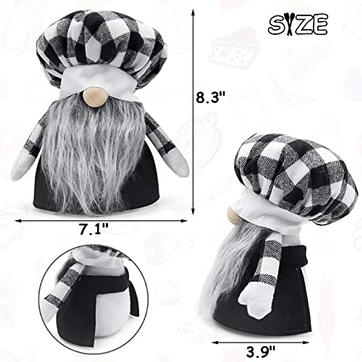 CiyvoLyeen Kitchen Chef Gnomes Decorations Set Buffalo Plaid Gnomes Couples Gifts Farmhouse Home Decor Handmade Tomte Gnomes Scandinavian Decor Plush Couples Christmas Household Ornaments Set of 2