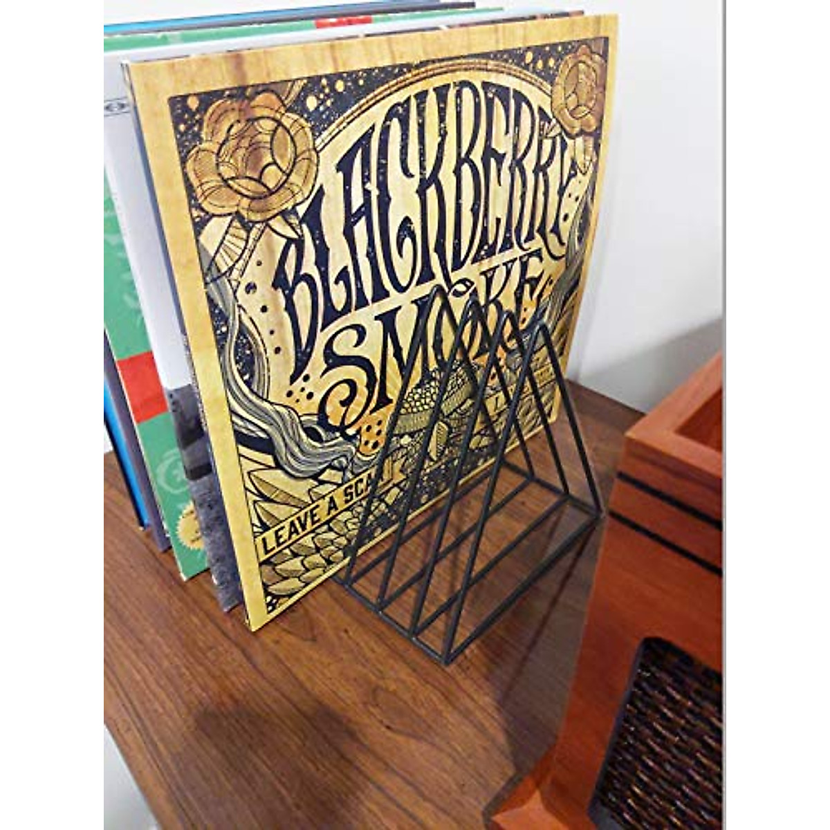 Pashion Vinyl Record Stand Holder, Desktop Album Storage Rack, Triangle Vinyl Record Shelf Display Vinyl Coated Metal Wire Rack Functional & Stylish Display Rack for Office Home