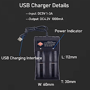 18650 Battery Charger 2 Bay Universal USB Smart Charger for 3.7V Rechargeable Lithium Li-ion Batteries Compatible 18650 26650 21700 10400 14500 16340 16650 18500 Battery Charger