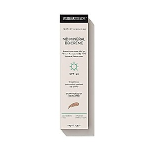 MDSolarSciences MD Mineral BB Crème SPF 50 – Beauty Balm Sunscreen for Face - Vegan Broad Spectrum UV Protection – Blendable Tinted Cream – Smooth, Natural Matte Finish, Light, 1.23 Oz
