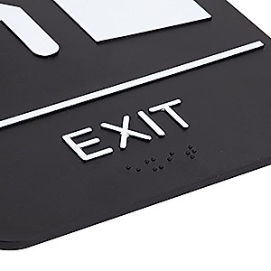 Kraken Sign Co. - ADA Exit Sign with Braille - Black and White, 9" x 6" - Highly Visible With Self Adhesive Backing - Plastic