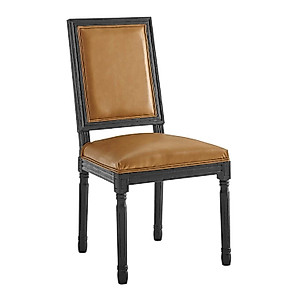 Modway Court French Vintage Vegan Leather Dining Chair in Black Tan