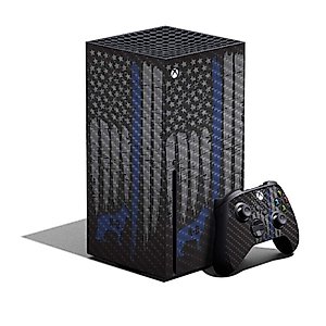 MIGHTY SKINS Carbon Fiber Skin Compatible with Xbox Series X Bundle - Thin Blue Line K9 | Protective, Durable Textured Carbon Fiber Finish | Easy to Apply | Made in The USA