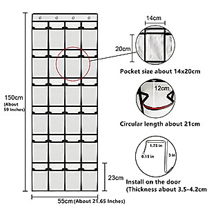 24-Pocket Over-The-Door Shoe Rack and Organizer, Hanging Closet Holder Storage Bag with 24 Large Mesh Pockets, White/Black (White Mesh)
