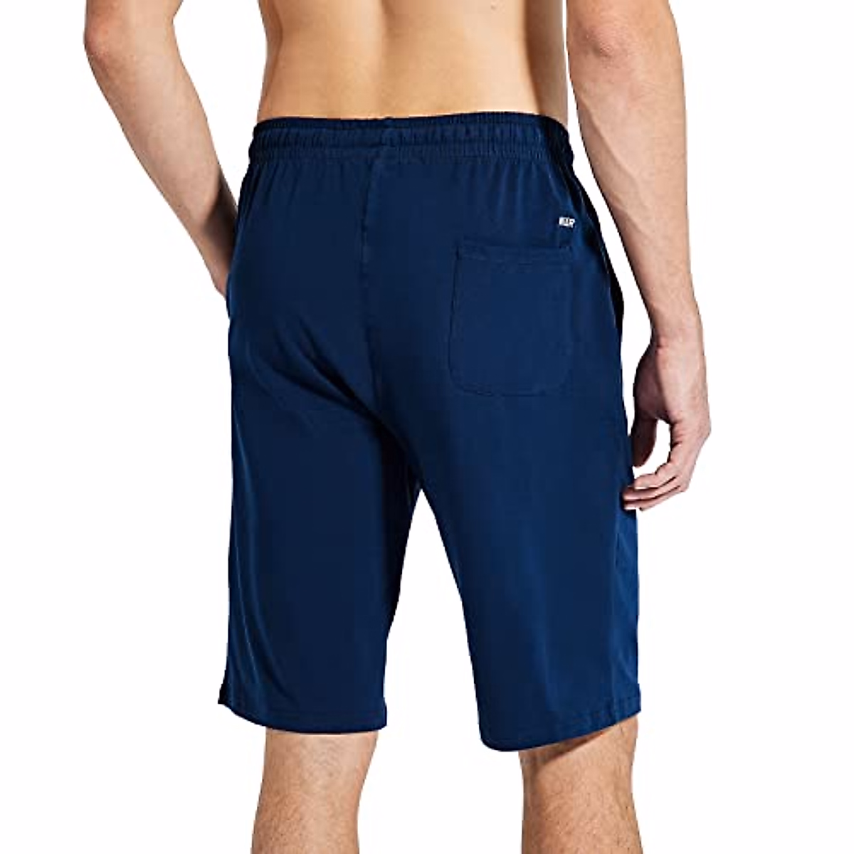 MIER Men's Workout Cotton Shorts 11 Inch Long Lounge Gym SweatShorts Pockets Lightweight Athletic Running Knit Jersey Shorts Drawstring, Navy Blue, M