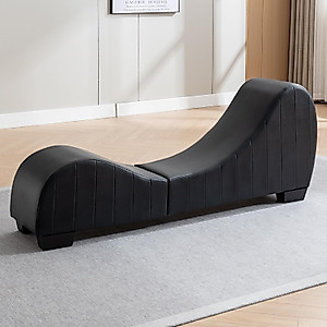 Purgreen Deluxe Faux Leather Yoga Chaise Lounge - Ultimate Comfort & Stylish Design for Relaxation, Exercise & Stretch, Sleek Chaise Lounge for Yoga 63D x 13W x 26H Inch Designed for Indoor (Black)