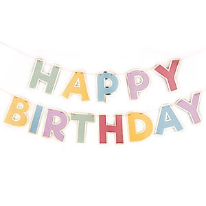 PapaKit Large Happy Birthday Premium Bunting Banner Party Decoration (Festive Rainbow Colors with Metallic Gold Border)