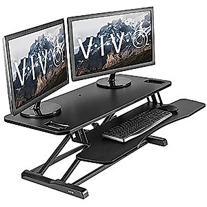 VIVO 38 inch Desk Converter, Height Adjustable Riser, Sit to Stand Dual Monitor and Laptop Workstation with Wide Keyboard Tray, Black, DESK-V037KB, 38"
