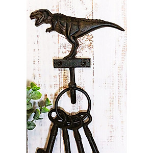 Ebros Gift Cast Iron Vintage Rustic Prehistoric Jurassic Era Tyrannosaurus Rex Dinosaur Wall Coat Key Leash Hook Multi-Purpose Hanger Organizer Hooks (1)